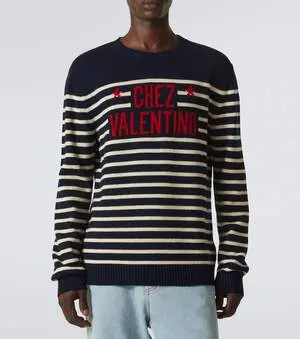 Valentino Garavani Striped Jacquard Wool Sweater - Blue