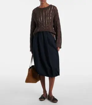 Brunello Cucinelli Gathered Cotton-blend Midi Skirt