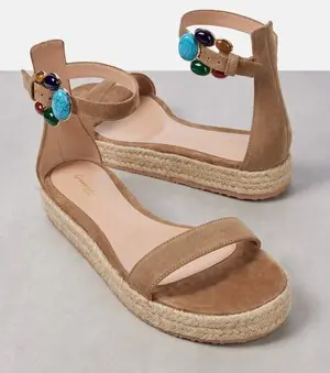 GIANVITO ROSSI Embellished Suede Espadrille Sandals
