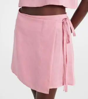 Asceno Positano Linen Miniskirt - Pink