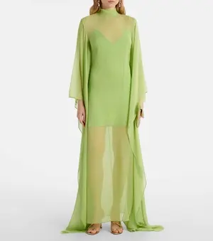 TALLER MARMO Lanzarote Semi-sheer Silk Kaftan - Green