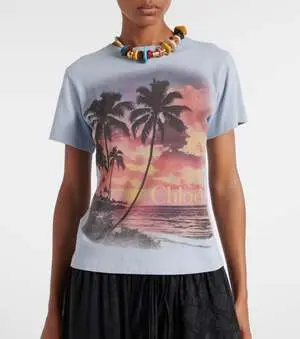 Chloé Printed Cotton Jersey T-shirt - Blue