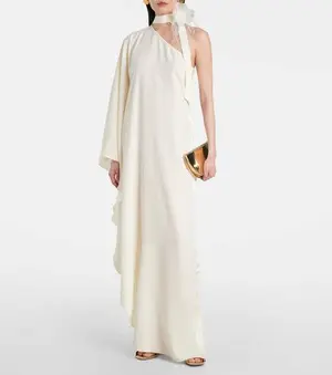 TALLER MARMO Bolkan Garden Feather-trimmed Maxi Dress - White
