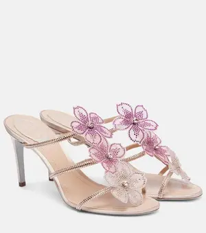 Rene Caovilla Peach Flower 80 Leather Sandals