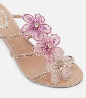 Rene Caovilla Peach Flower 80 Leather Sandals