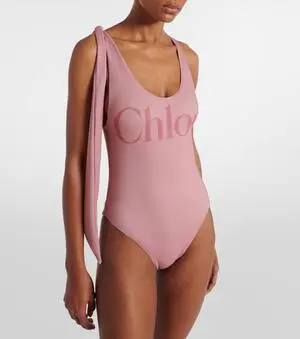 Chloé Knotted Logo Swimsuit - Pink