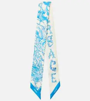 Versace Underwater Barocco Silk Twill Scarf - Blue