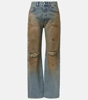 Acne Studios Distressed Wide-leg Mid-rise Jeans - Blue