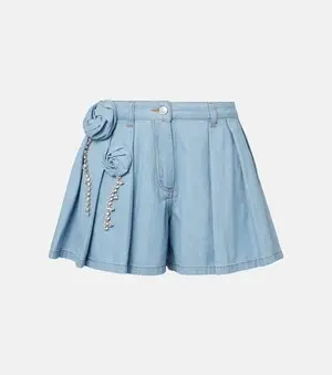 AREA Floral-appliqué Denim Shorts