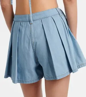 AREA Floral-appliqué Denim Shorts
