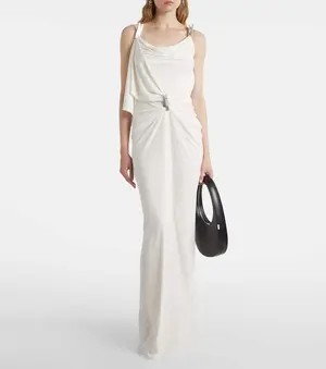 Coperni Draped Embellished Jersey Maxi Dress - White
