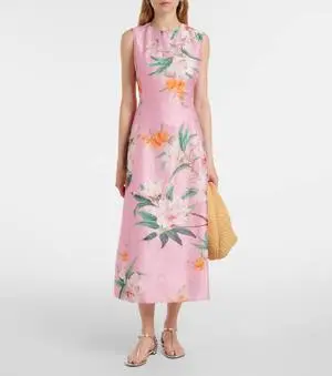 LEO LIN Cleo Floral Linen-blend Midi Dress