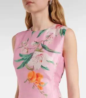 LEO LIN Cleo Floral Linen-blend Midi Dress