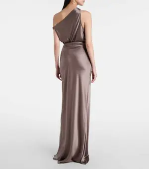 THE SEI Draped One-shoulder Silk Satin Gown - Grey