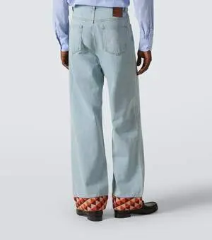 Valentino Garavani Jacquard-trimmed Wide-leg Jeans
