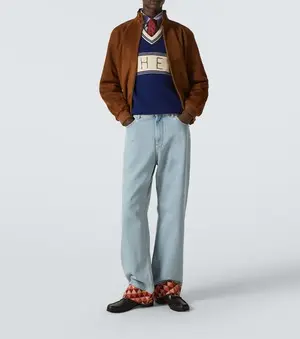 Valentino Garavani Jacquard-trimmed Wide-leg Jeans