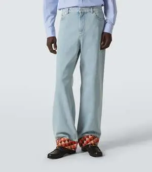 Valentino Garavani Jacquard-trimmed Wide-leg Jeans