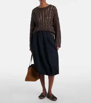 Brunello Cucinelli Gathered Cotton-blend Midi Skirt