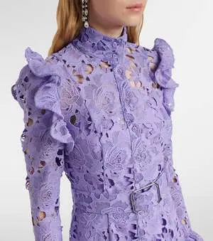 LEO LIN Aliyah Floral Ruffled Lace Midi Dress