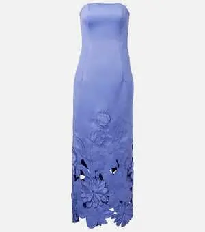 LEO LIN Rayna Floral-applique Satin Maxi Dress - Blue