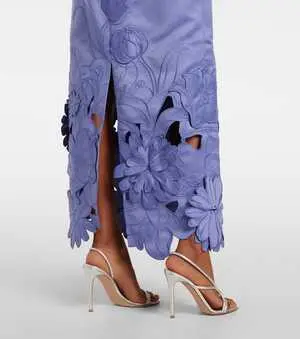 LEO LIN Rayna Floral-applique Satin Maxi Dress