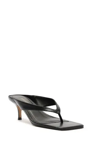 AREZZO Gia Mid Heel Leather Flip Flop - Black