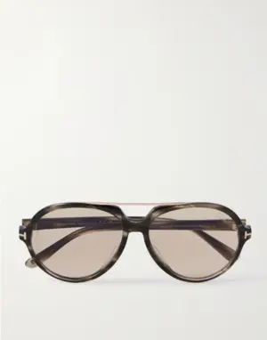 TOM FORD Aalto Aviator-style Gold-tone And Acetate Sunglasses - Tortoiseshell