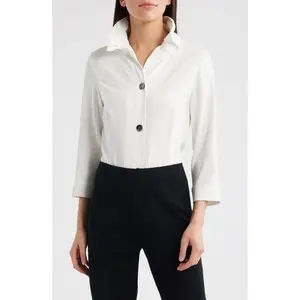 Ming Wang Ruffle Collar Button-up Shirt