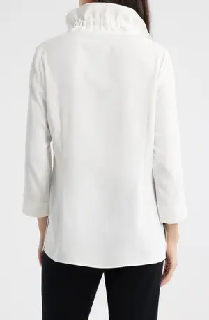 Ming Wang Ruffle Collar Button-up Shirt
