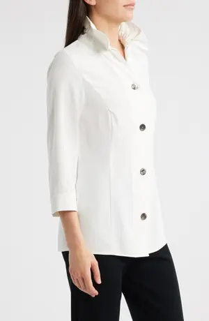 Ming Wang Ruffle Collar Button-up Shirt