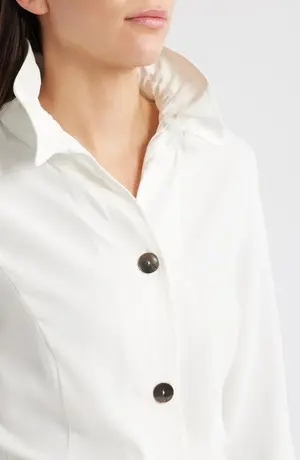 Ming Wang Ruffle Collar Button-up Shirt