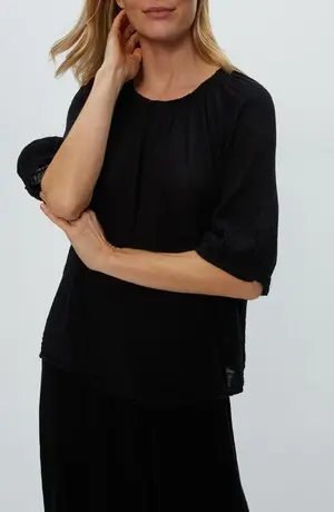 Michael Stars Jane Puff Sleeve Top - Black