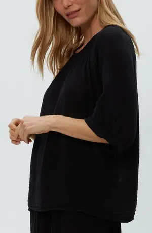 Michael Stars Jane Puff Sleeve Top - Black