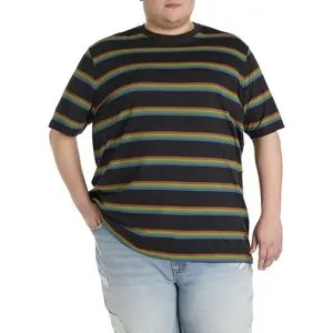 HARBOR BAY BY DXL Big & Tall Moisture-wicking Striped T-shirt Black Multi