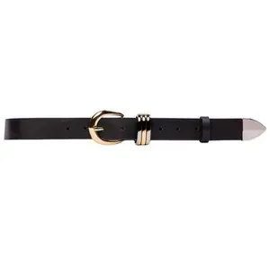 BLACK SUEDE STUDIO Ring Belt - Black Leather / Silver + Gold