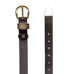 BLACK SUEDE STUDIO Ring Belt - Black Leather / Silver + Gold