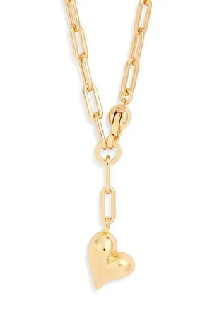 Jenny Bird Puffy Heart Charm Paper Clip Chain Necklace - High Polish Gold