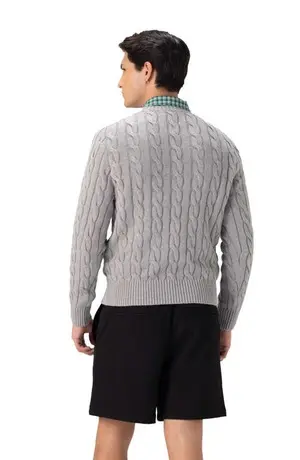 MEMBERS ONLY Crew Neck Cable Knit Sweater - Grey