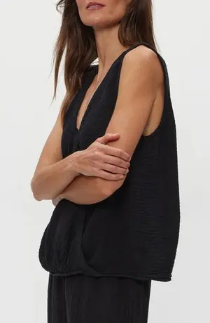 Michael Stars Kate Surplice Sleeveless Top - Black