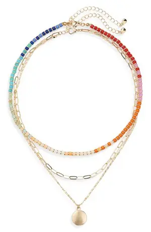 Nordstrom Set Of Two Beaded And Disc Pendant Layered Chain Necklaces - Rainbow- Gold
