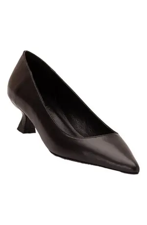 FOREVER & ALWAYS SHOES Helly Kitten Heel Leather Stiletto Pumps - Black Leather