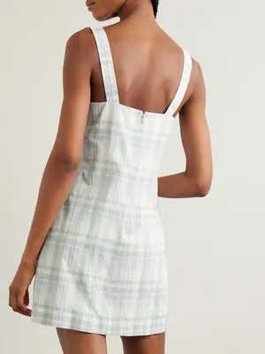 Theory Checked Cotton And Linen-blend Mini Dress