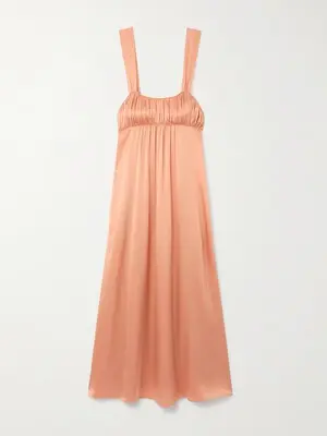 Chloé Gathered Silk-satin Midi Dress