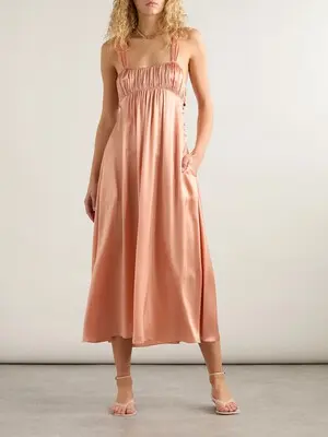 Chloé Gathered Silk-satin Midi Dress