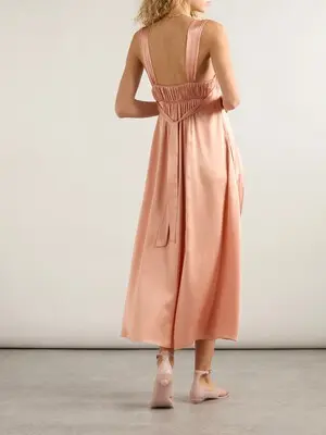 Chloé Gathered Silk-satin Midi Dress