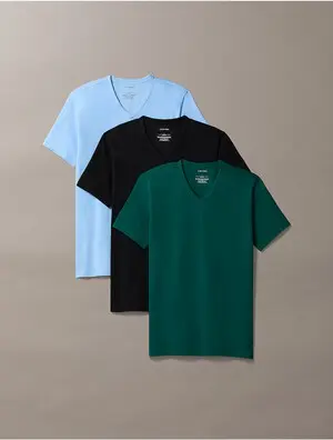 Calvin Klein Cotton Stretch Blend 3-pack Slim Fit V-neck T-shirt Frozen Fjord / Turf/ Black