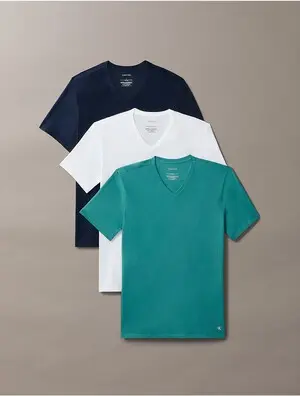 Calvin Klein Cotton Stretch Blend 3-pack Slim Fit V-neck T-shirt Shoreline/white/lively Teal