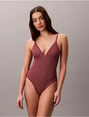 Calvin Klein Modern Logo One Piece Swimsuit - Fall Berry