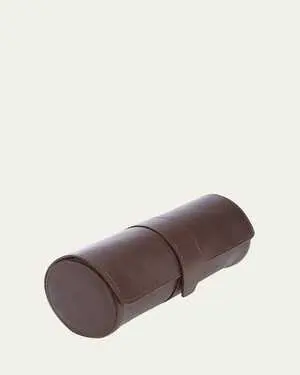 ROYCE NEW YORK Monogrammed Leather Travel Watch Roll Brown