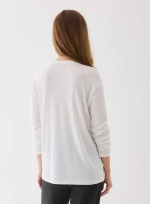 Majestic Filatures Lyocell Cotton Blend Long Sleeve V-neck - Blanc